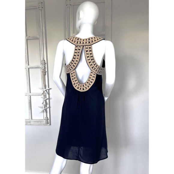 THML | Dresses | Thml Size M Navy Blue Mini Dress W Cutout Back Vneck ...